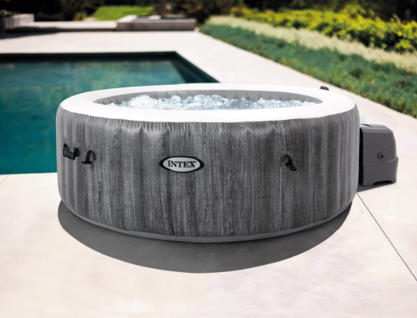 Intex Pure SPA Bubble GreyWood Deluxe Set, 4 Seats Inflatable Hot Tub ...
