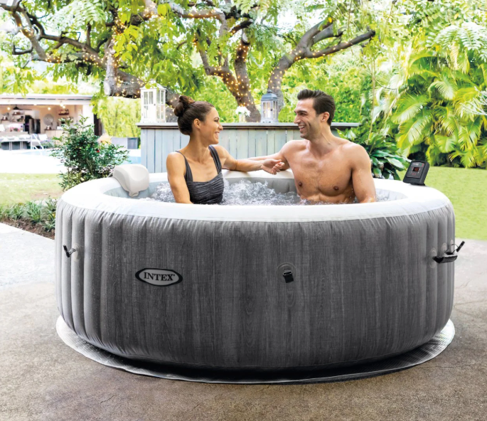 Intex Pure SPA Bubble GreyWood Deluxe Set, 4 Seats Inflatable Hot Tub ...